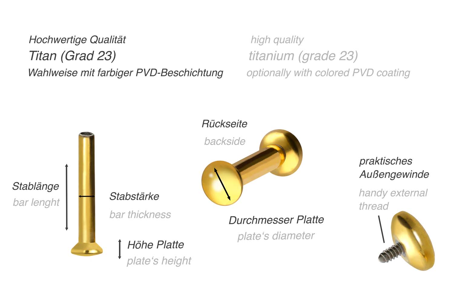 Titan Triple Piercing Mini Labret mit Innengewinde FLAT-DISC | PIERCINGLINE